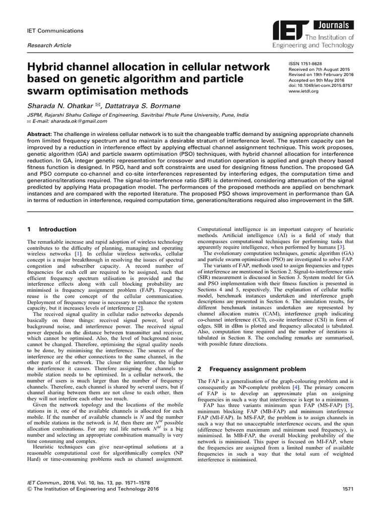 IET Communications - 2016 - Ohatkar - Hybrid Channel Allocation in Cellular Network Based On ...