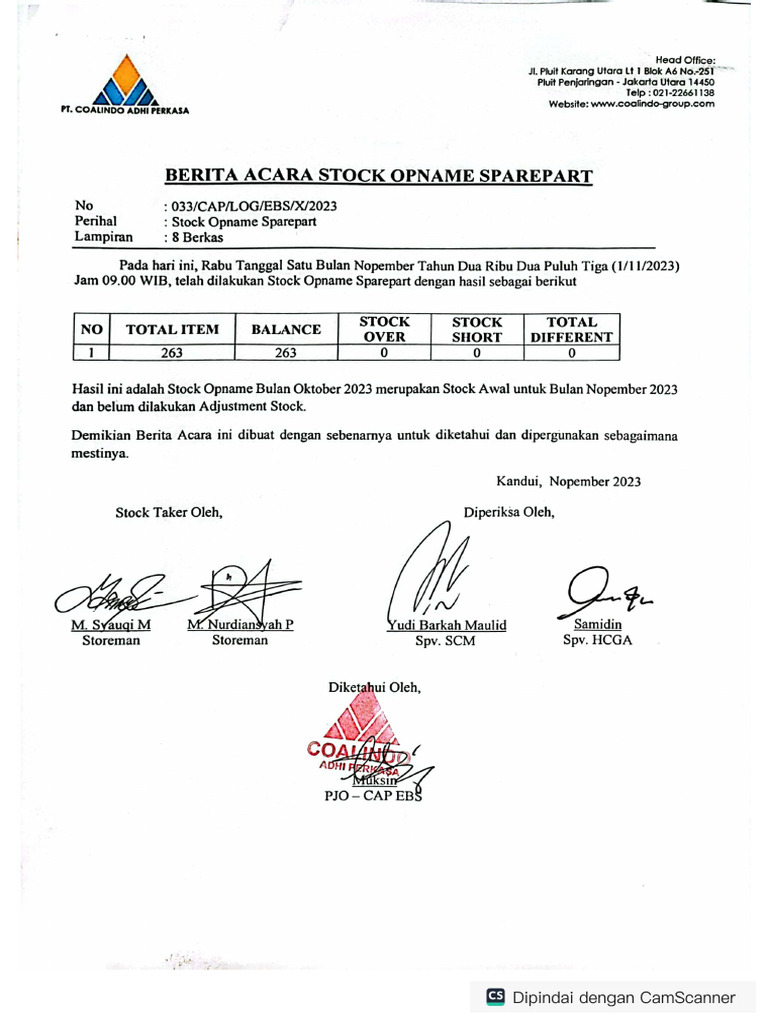 Ba Stock Opname Sparepart Cap-Ebs Okt'23 | PDF
