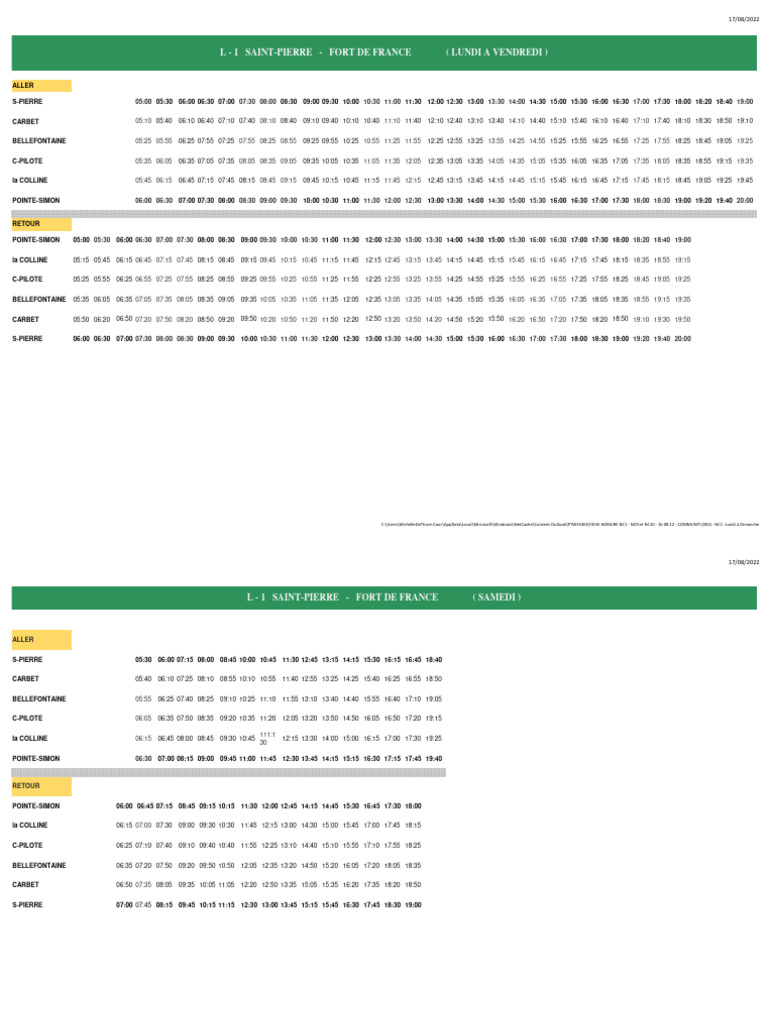 Horaires Ligne NC1 Saint Pierre Fort de France | PDF