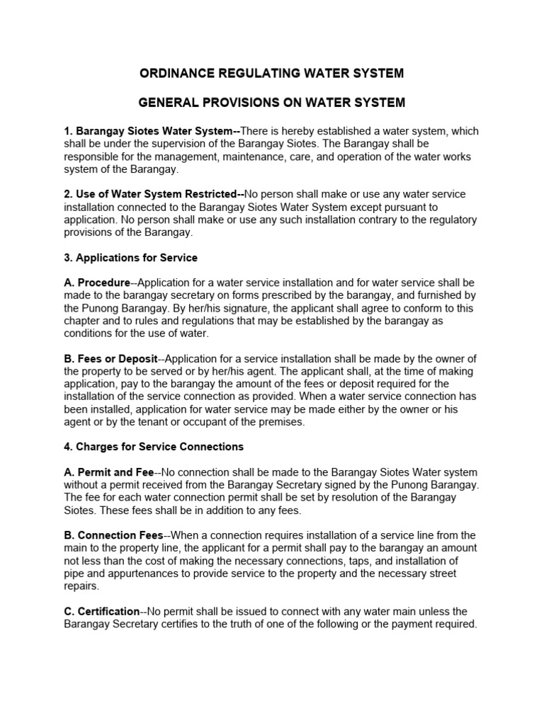 Siotes Water System Ordinance | PDF