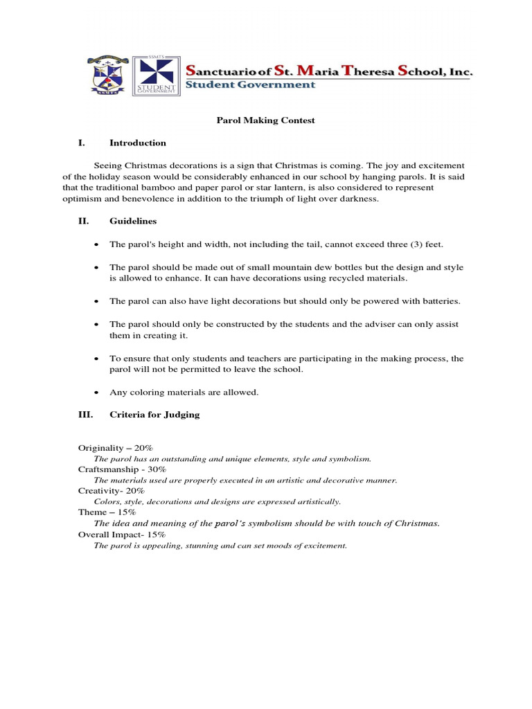 Parol Making Contest Guidelines | PDF | Career & Growth