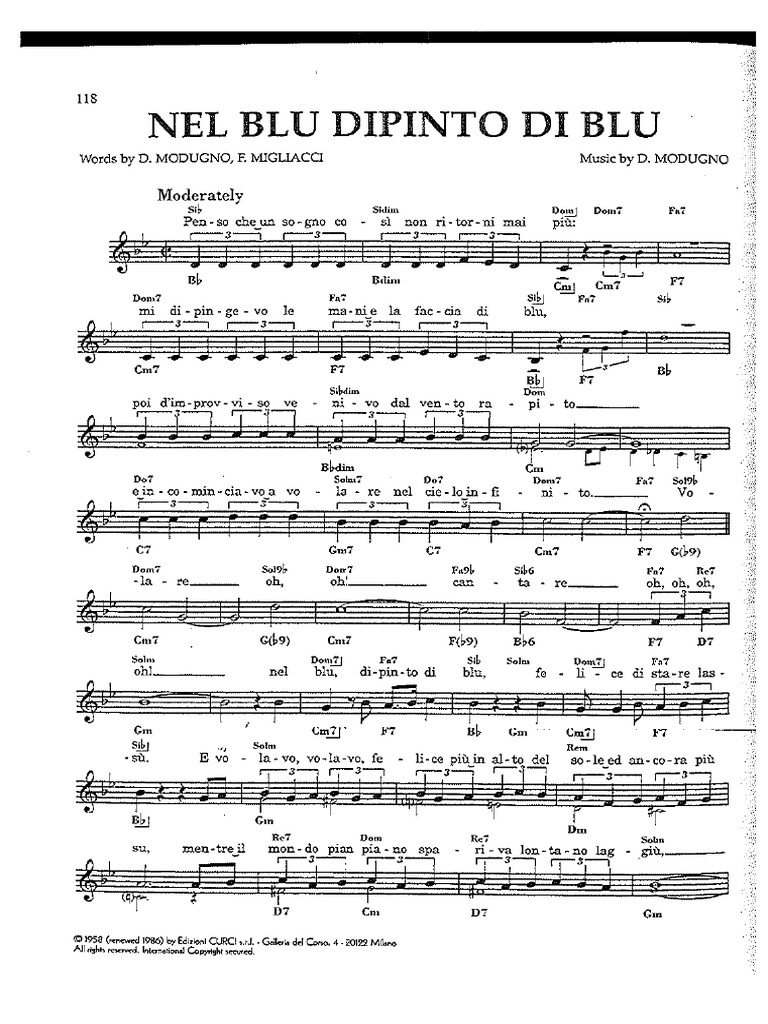 Nel Blu Dipinto Di Blu - Piano | PDF