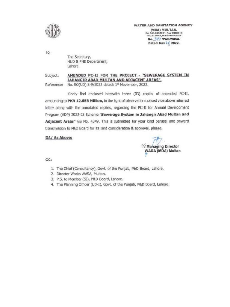 Amended PC-II - Jahangir Abad With Letter (Nov, 2022) | PDF