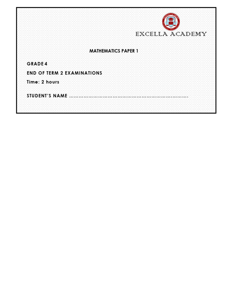 Grade 4 Mathematics Exam Paper Term 2 | PDF