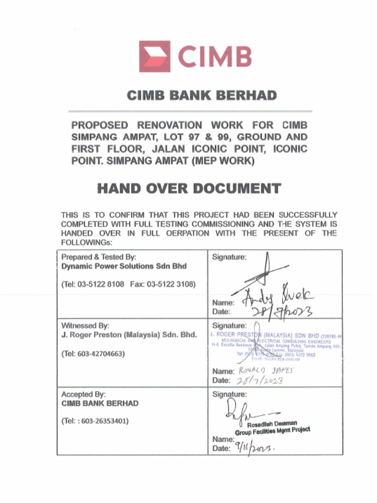 Handover Doc Cover | PDF