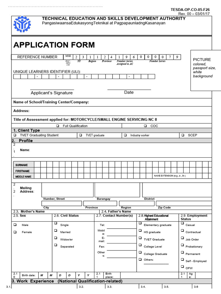 App Form Mse NC Ii | PDF