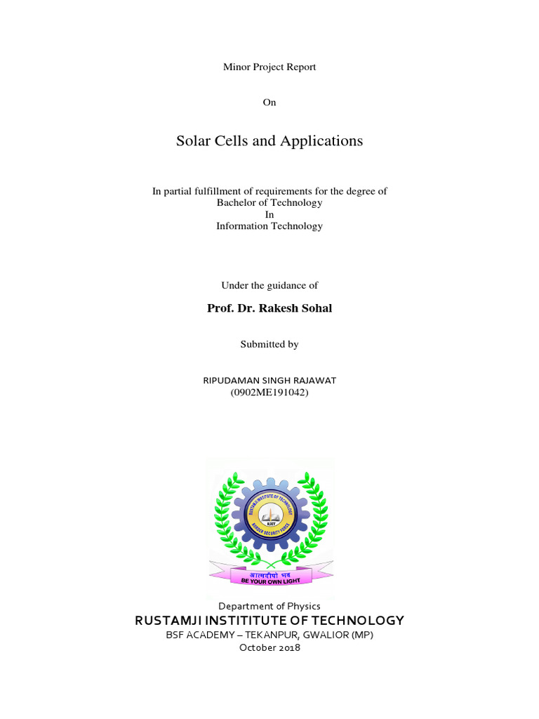 Minor Project Report Solar Cells | PDF | Solar Cell | Solar Panel