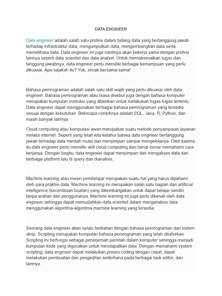 Data Engineer | PDF | Komputer