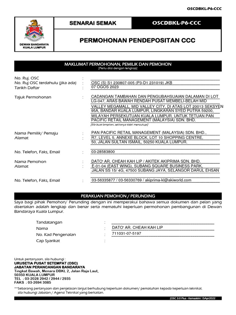 (P6-CCC) PERMOHONAN PENDEPOSITAN CCC (Filled) | PDF