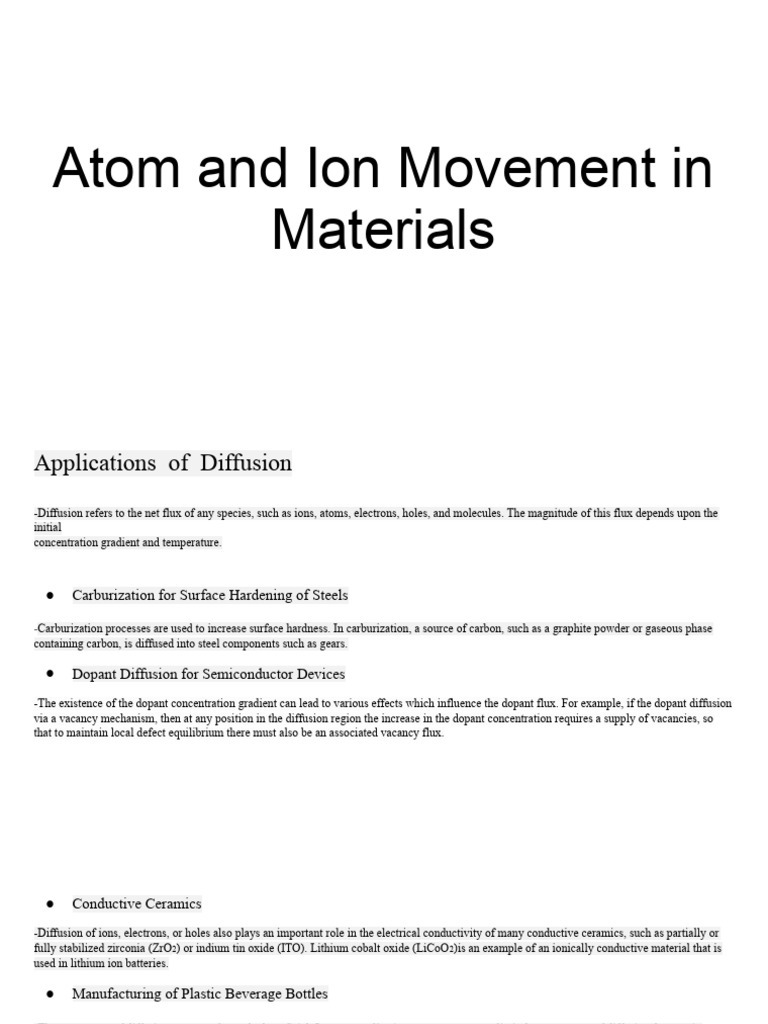Atom and Ion Movement in Materials | PDF