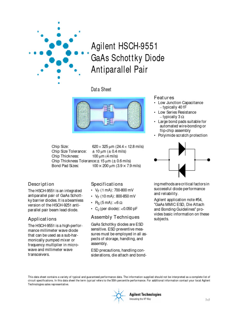 HSCH-9551 GaAs Schottky Diode Data Sheet | PDF | Electronics ...