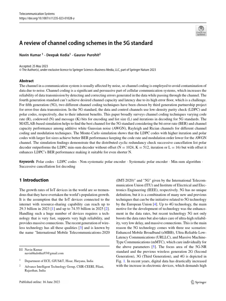 A Review of Channel Coding Schemes in The 5G Standard: Navin Kumar Deepak Kedia Gaurav Purohit ...