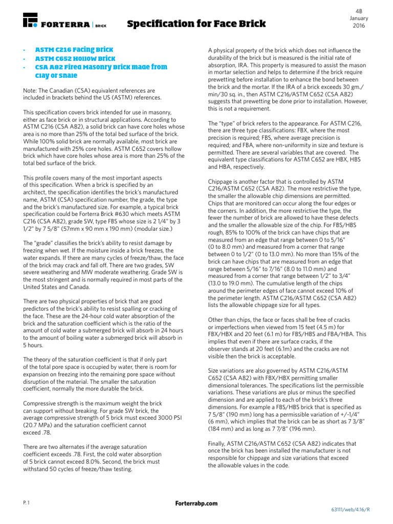 Spec For Face Brick | PDF