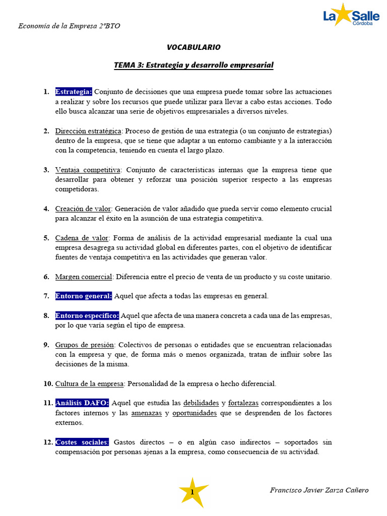 Vocabulario Tema 3 | PDF