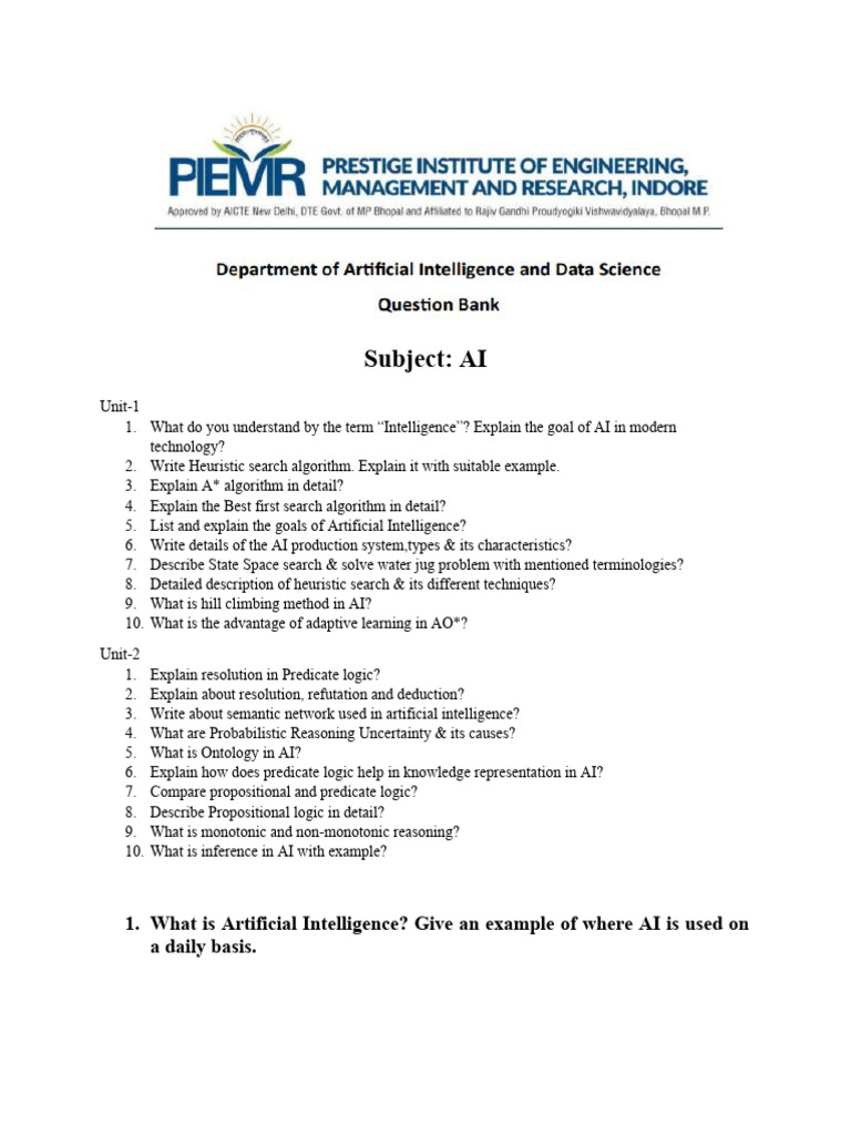 AI Sample Questions and Answers | PDF