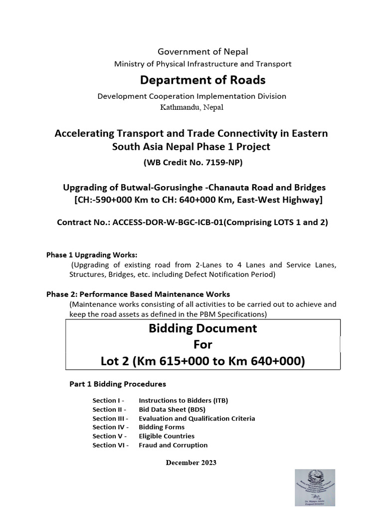 Nepal Butwal-Gorusinghe Road Upgrade Bid | PDF | Specification ...