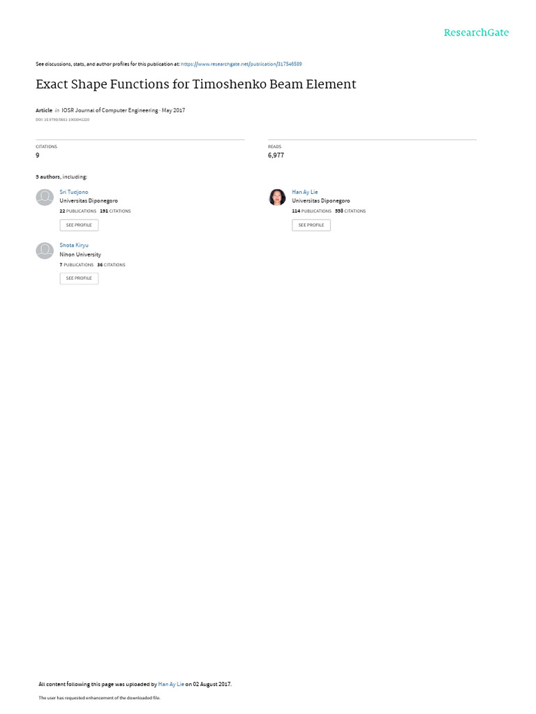 Exact Shape Functions For Timoshenko Beam Element: IOSR Journal of Computer Engineering May 2017 ...