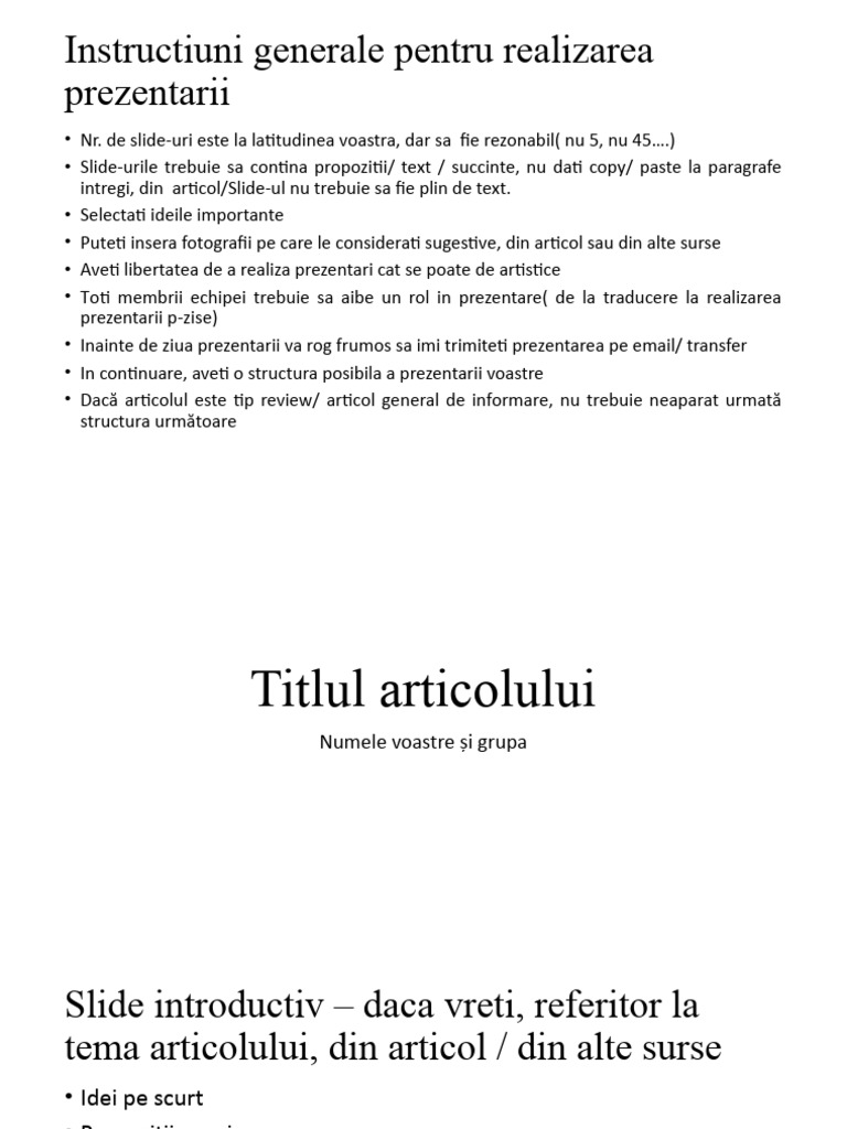 Instructiuni Prezentare PPT Optional | PDF