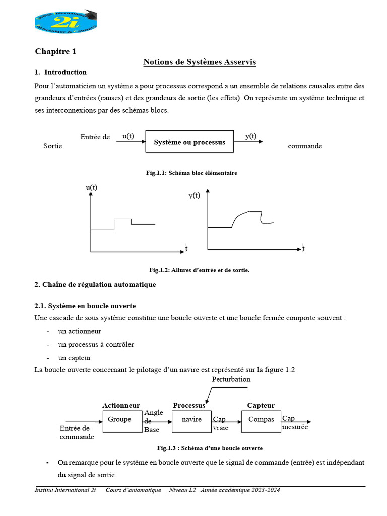 Notions de Systèmes Asservis en Automatique | PDF
