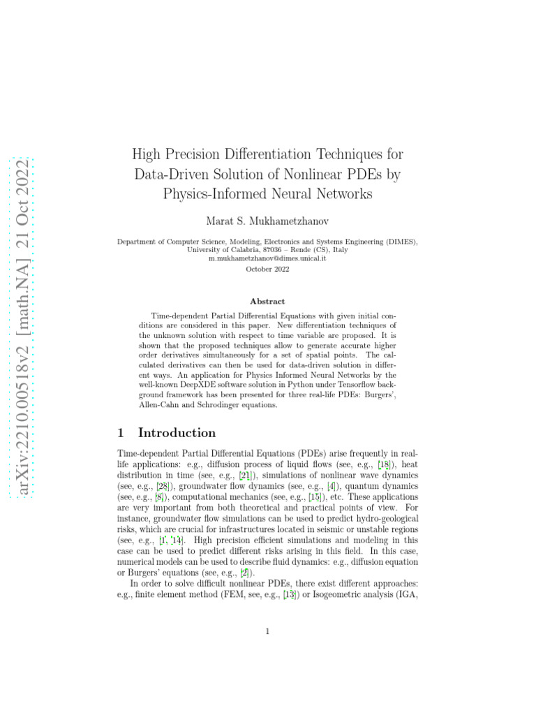 High Precision Differentiation Techniques For Data-Driven Solution of Nonlinear Pdes by Physics ...