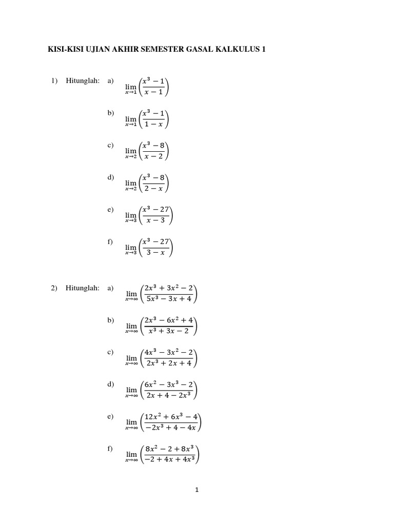 Kisi-Kisi UAS Kalkulus 1 | PDF