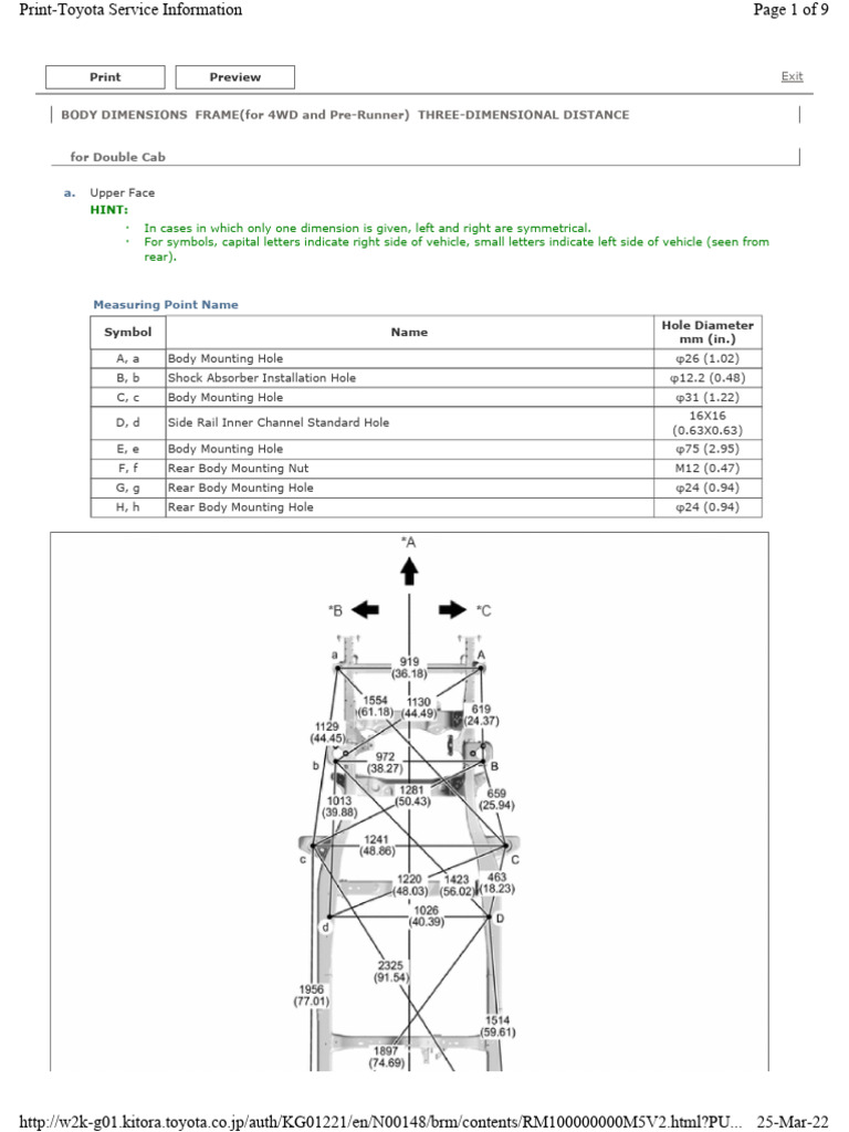 Toyota Hilux Chassis Dimensions Guide | PDF
