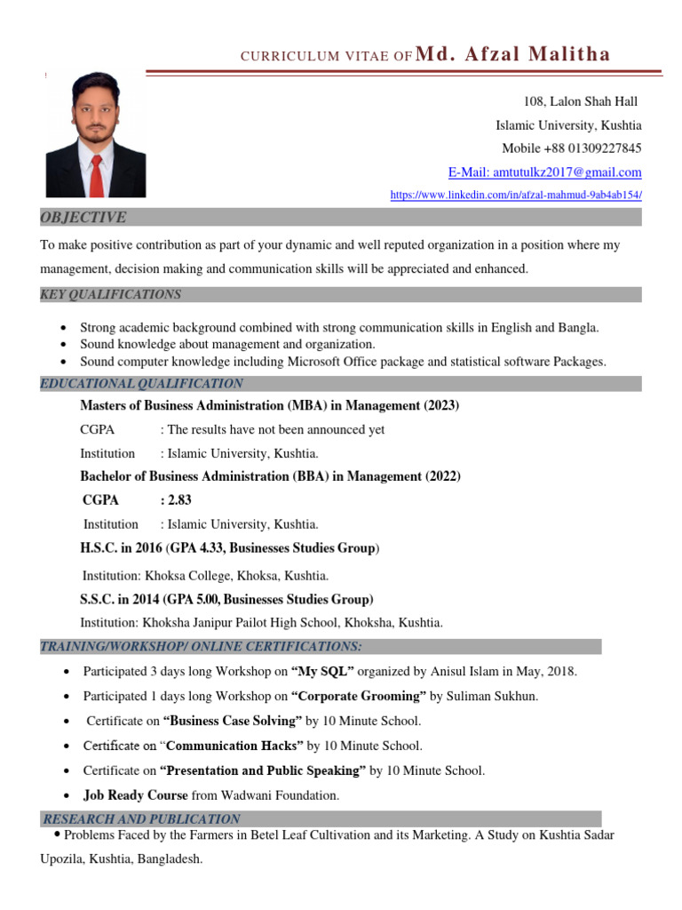 Afzal Malitha CV-4 | PDF