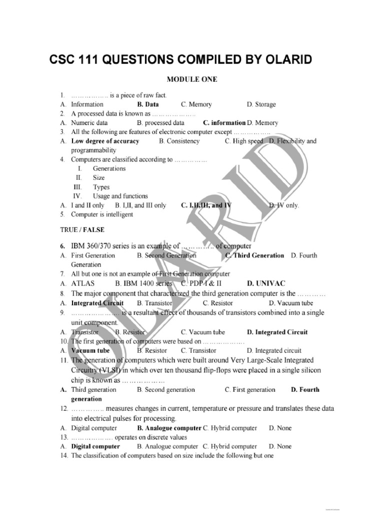 CSC 111 Questions Compiled by Olarid-2-1 | PDF CSC 111 Questions Compiled by Olarid-2-1 | PDF