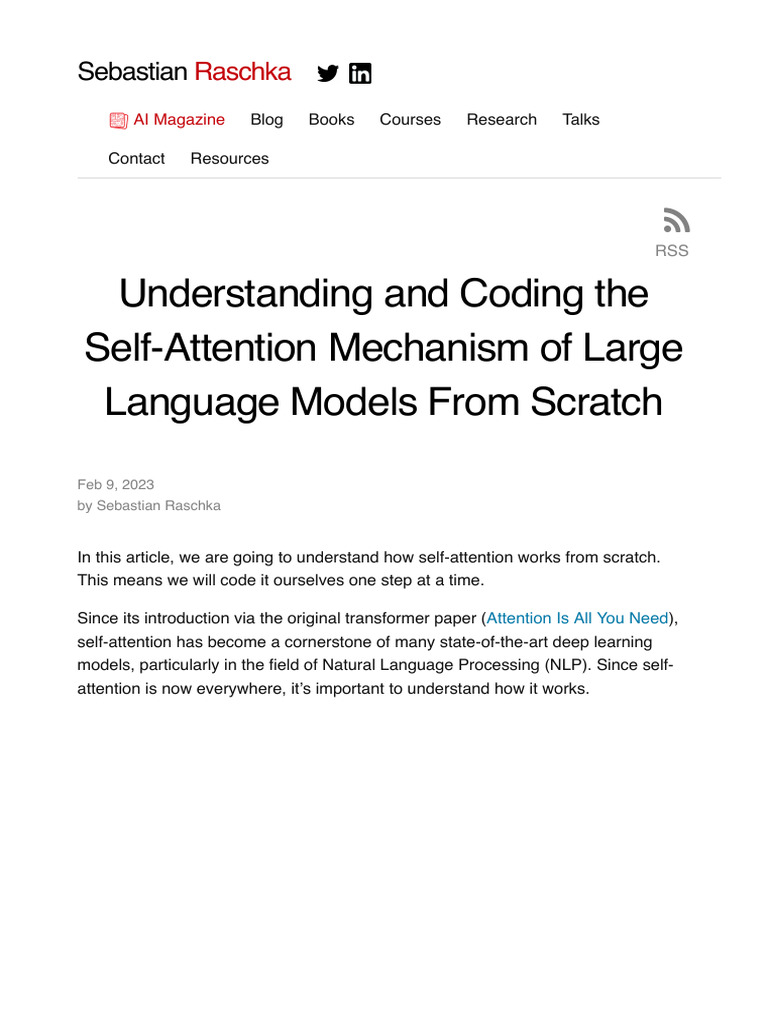 Understanding and Coding the Self-Attention Mechanism of Large Language Models From Scratch | PDF