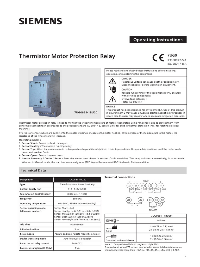 Operating Instruction 7ug0 Thermistor Monit Protection Relay | PDF ...