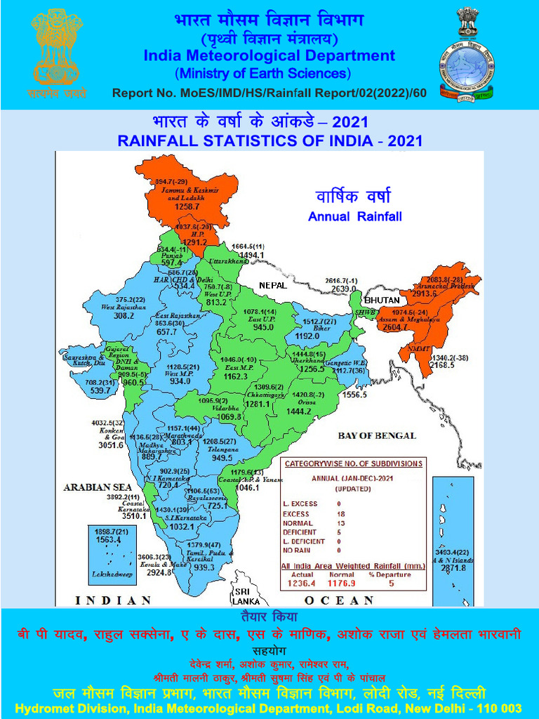 Rainfall Statistics of India 2021 | PDF