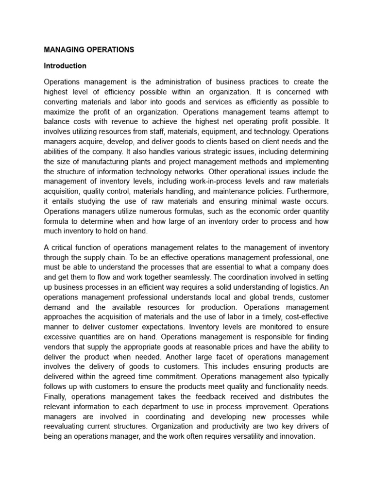 Operations Management Unit 3 | PDF