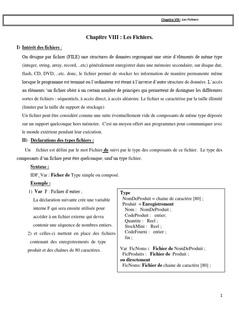 Chapitre VIII-Les Fichiers | PDF