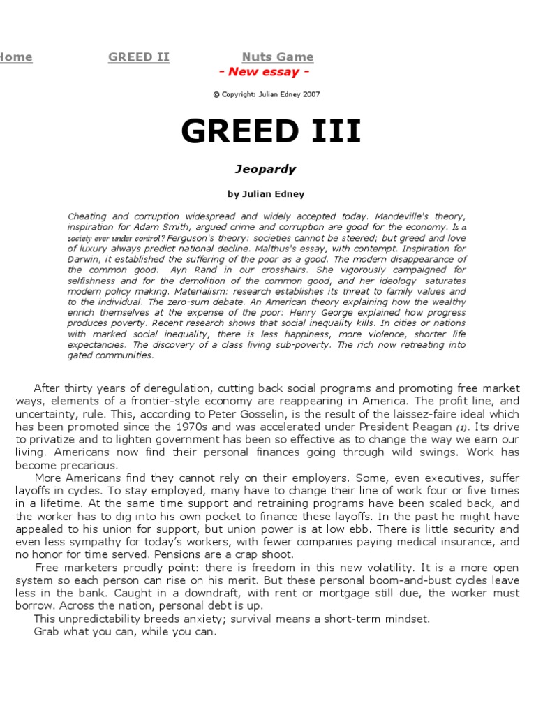 Greed: Julian Edney, PHD | PDF | Ayn Rand | Capitalism