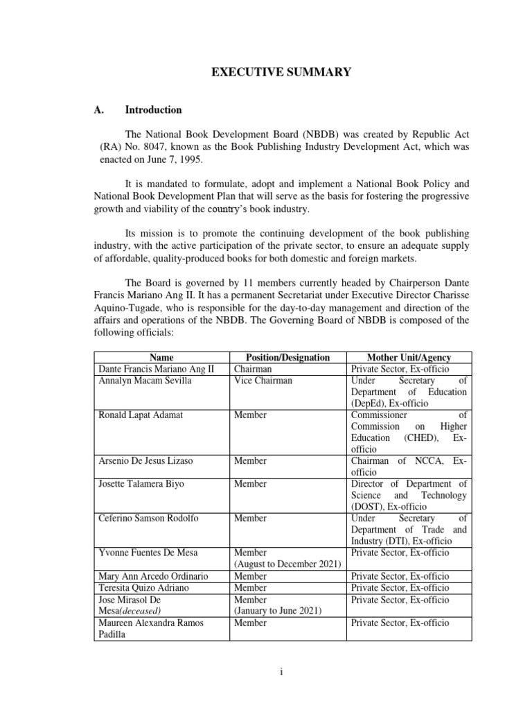 National Book Development Board Executive Summary 2021 | PDF | Audit ...