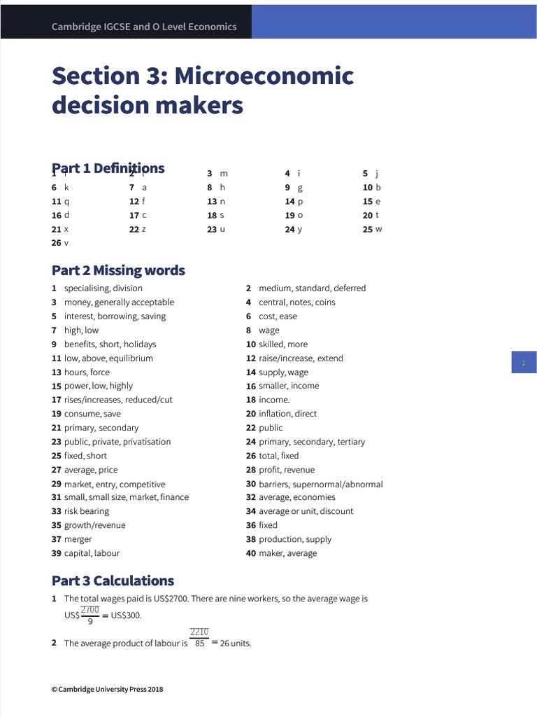 PDF Answers WB Sec3 Igcse Ol Economics - Compress | PDF