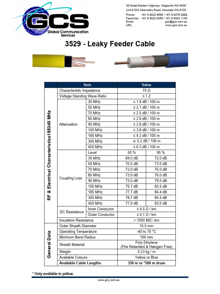 GCS 3529 General VHF Cable Spec Sheet | PDF | Decibel | Electrical ...