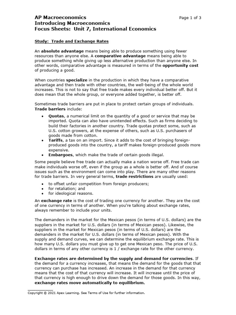 AP Macroeconomics Introducing Macroeconomics Focus Sheets: Unit 7 ...