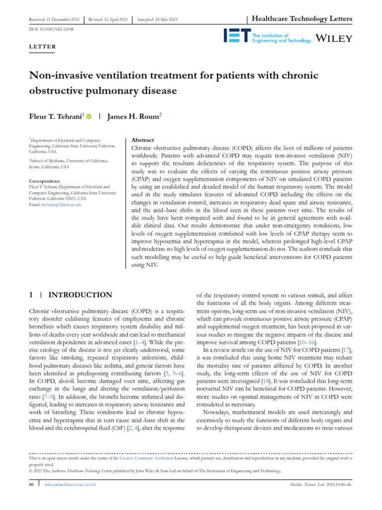 Non-Invasive Ventilation Treatment For Patients With Chronic | PDF