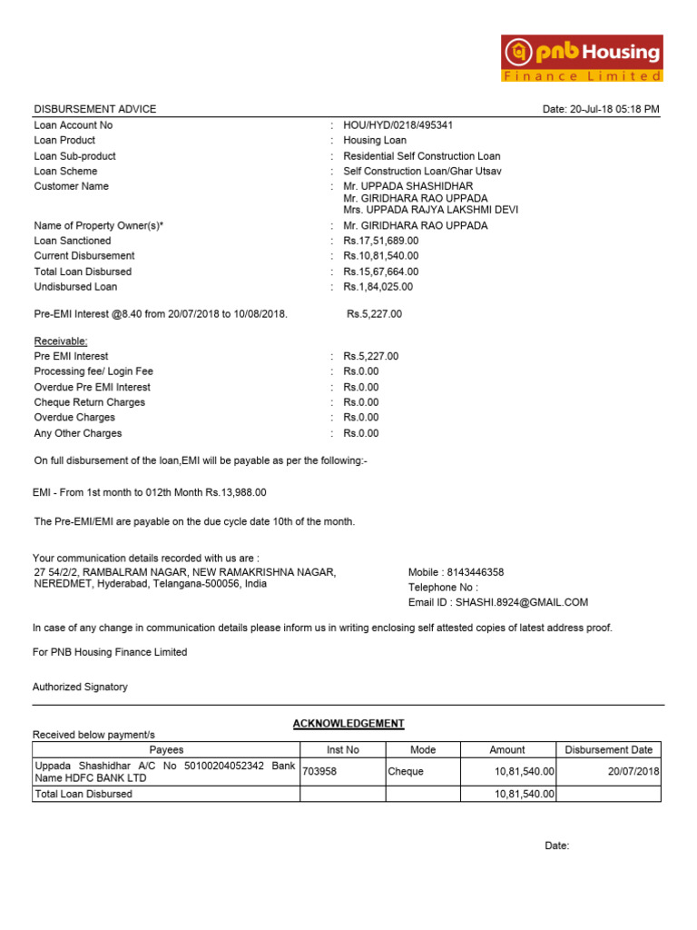 Disbursement Advice - Houhyd0218495341 | PDF