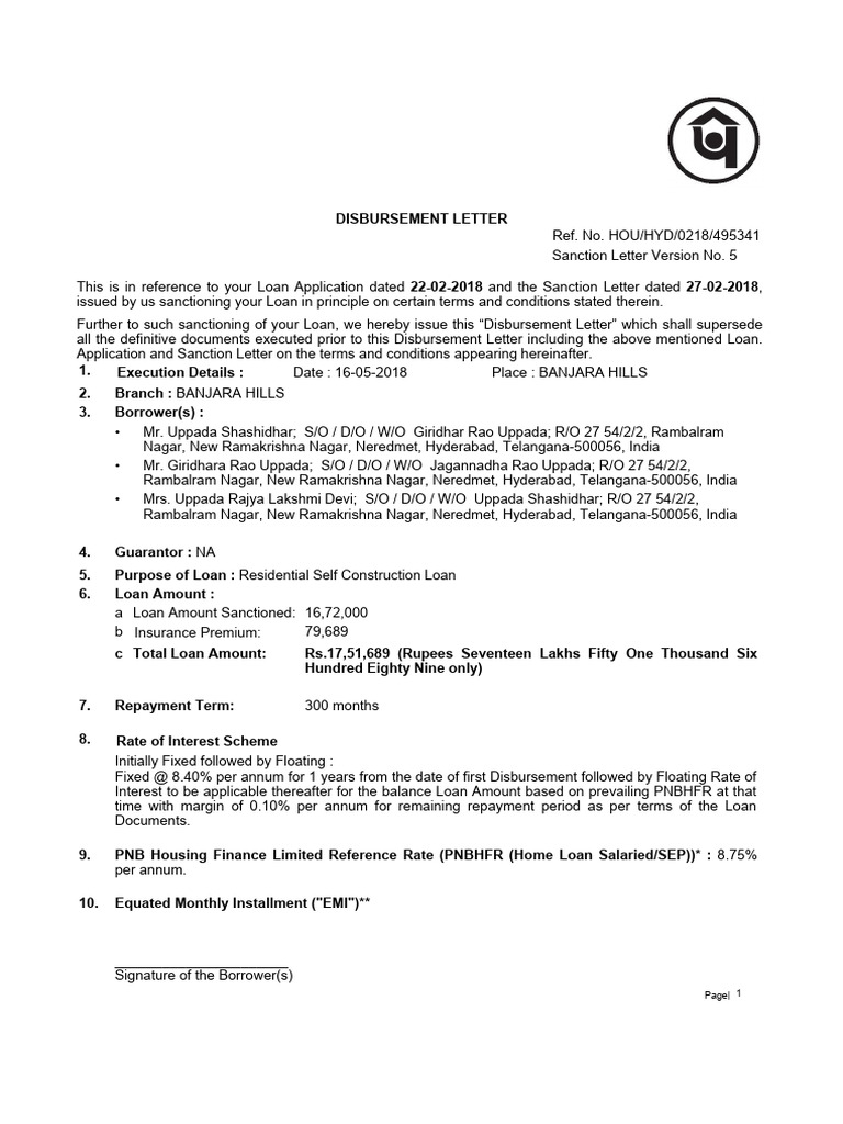Disbursement Letter - Houhyd0218495341 | PDF