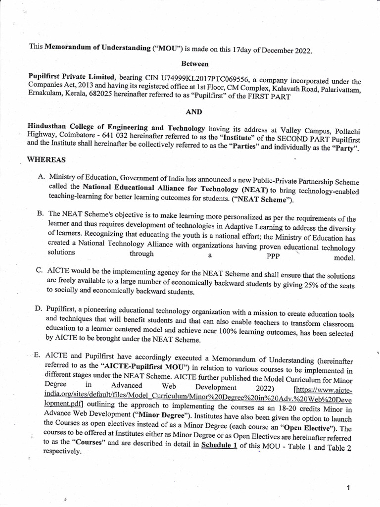 Aicte Lite Mou | Download Free PDF | Indemnity | Curriculum