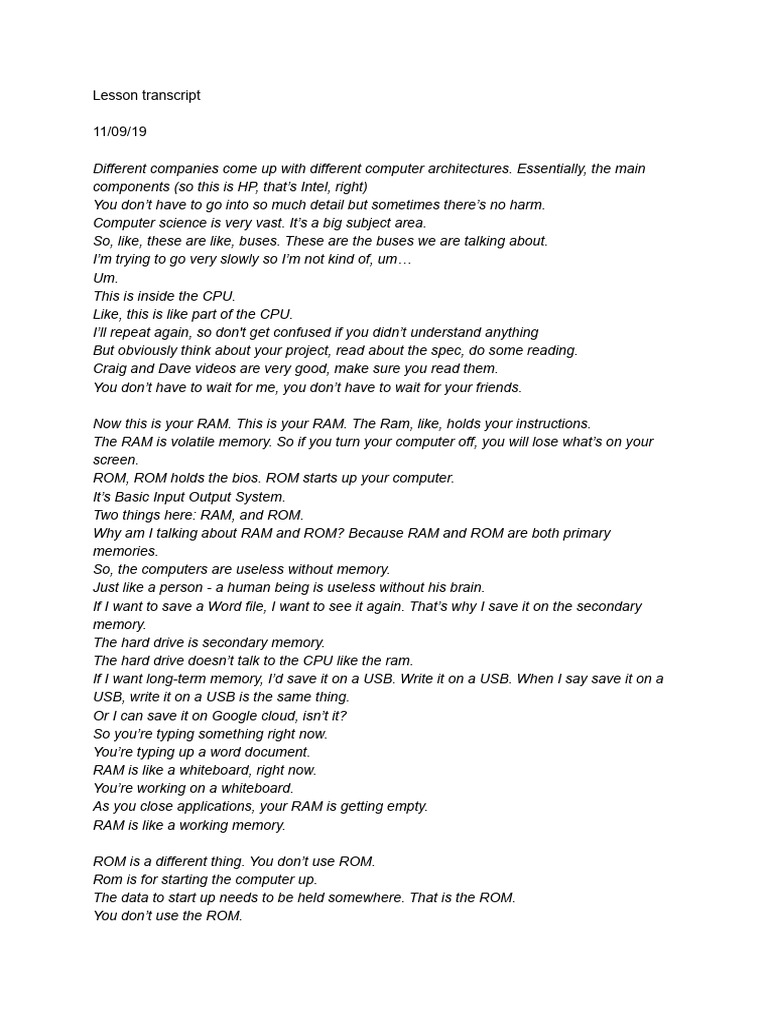 Lesson Transcript | PDF | Multi Core Processor | Central Processing Unit