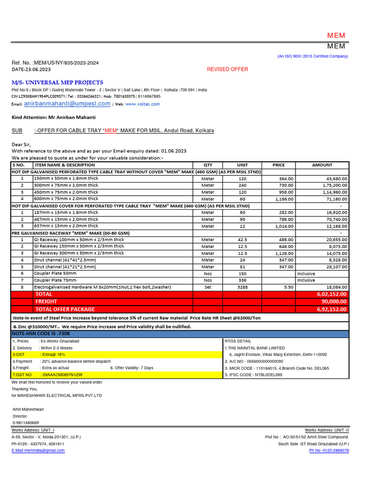 Offer Universal Mep Projects | PDF