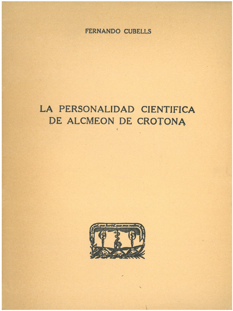 -1961.- La Personalidad Científica de Alcmeon de Crotona | PDF