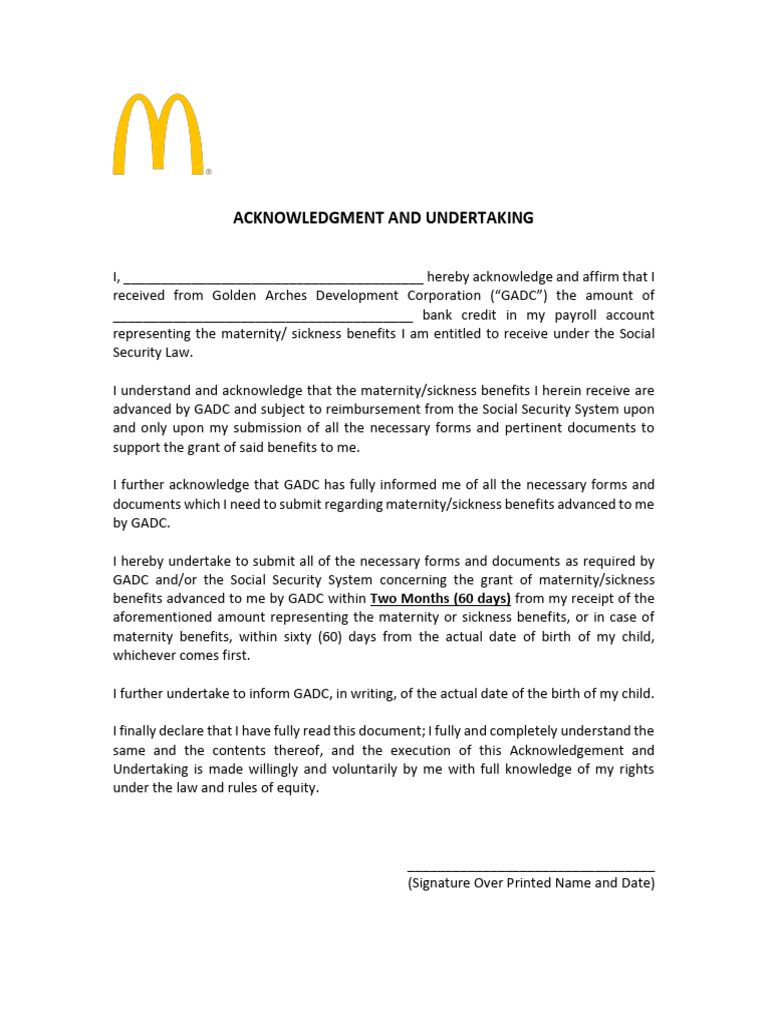 Acknowledgement and Undertaking | PDF | Law