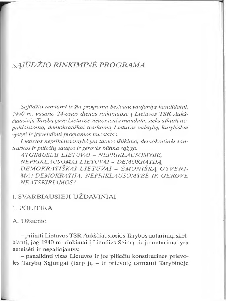 Sajudis Valstybes - Idealu.igyvendinimas 1998 Lps - Rinkimu.programa | PDF