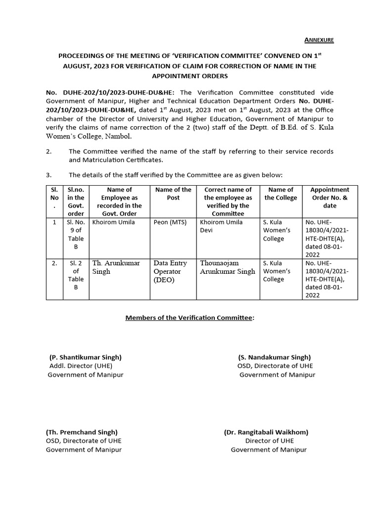 Name Correction Verification Meeting | PDF