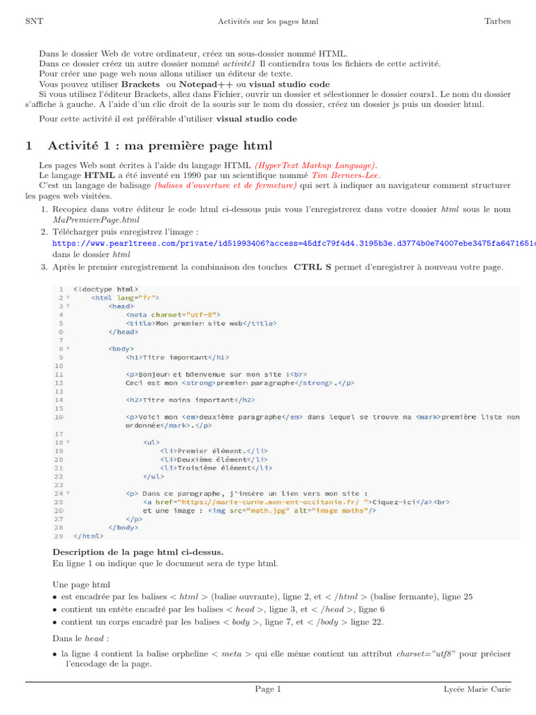 Activités HTML | PDF