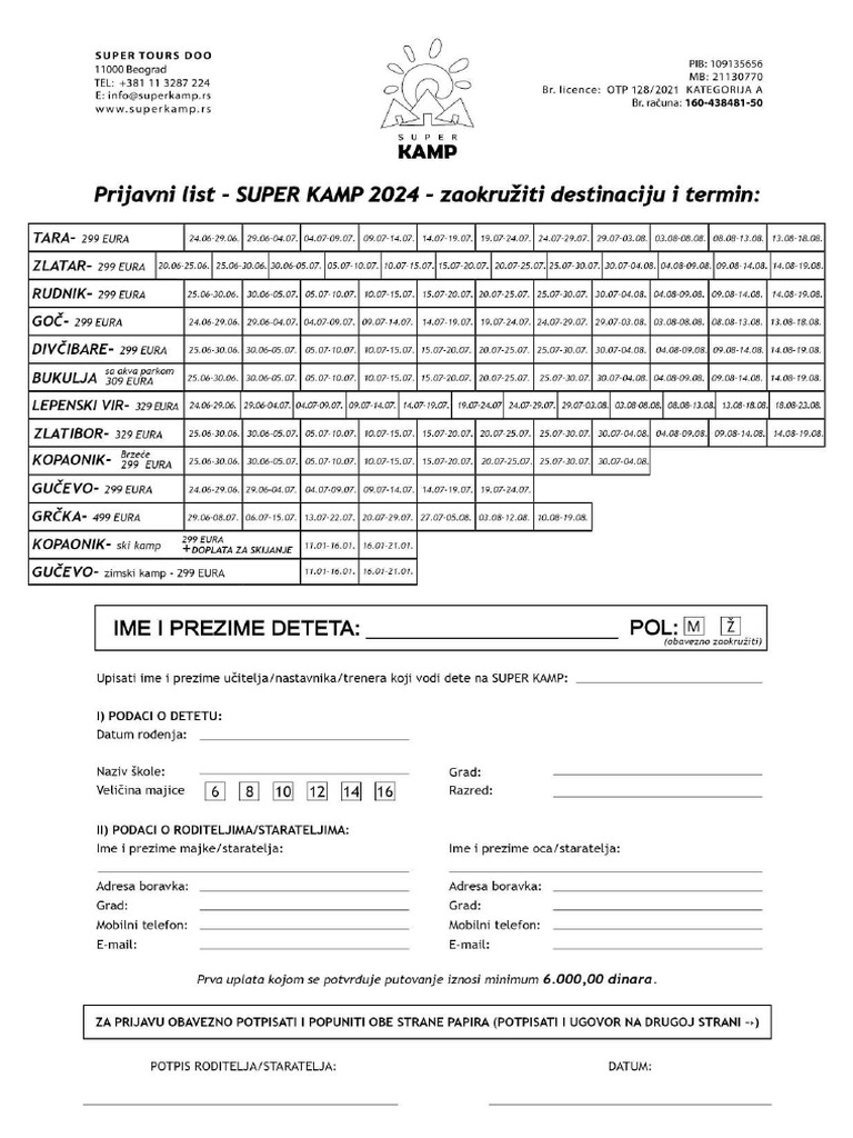 Prijavni List 2024 PDF | PDF